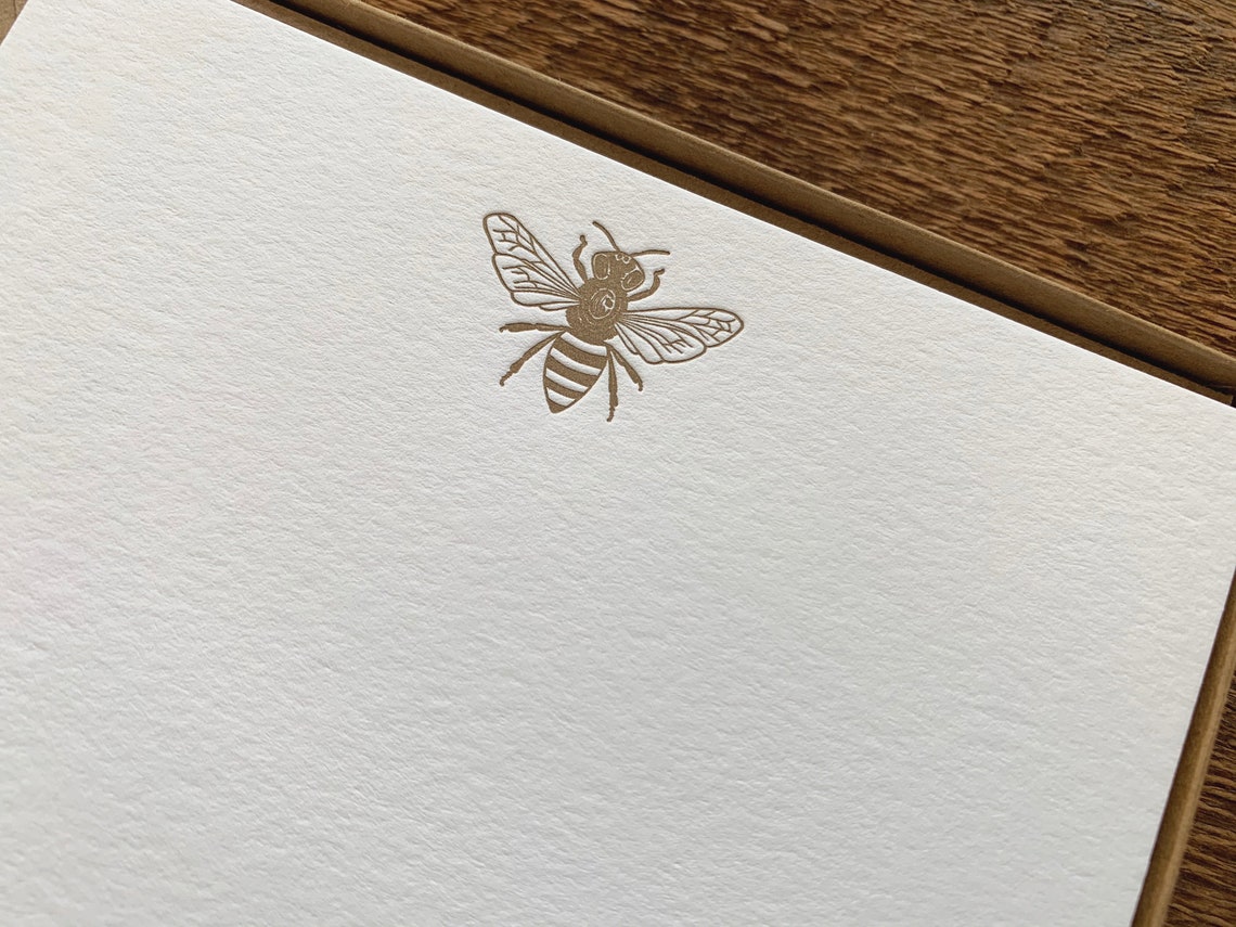Honey Bee Motif Boxed Set of 8 Letterpress Flat Notes Boxed - Etsy