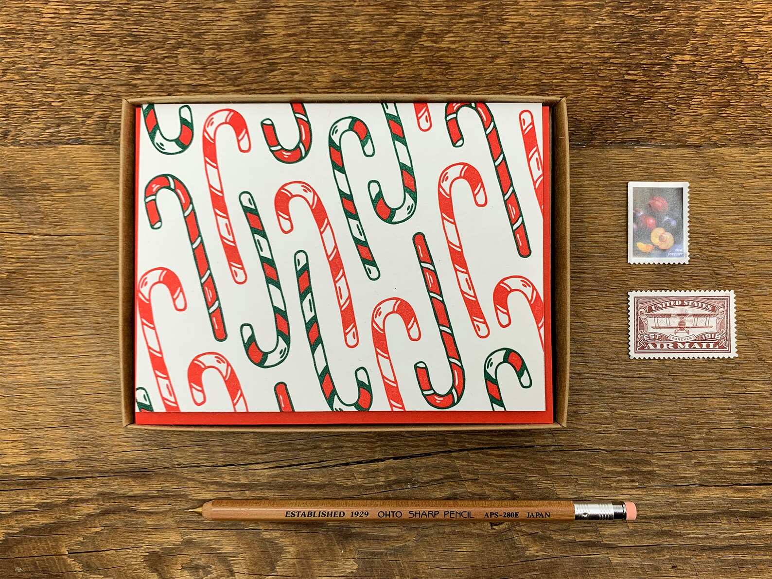 Candy Cane Letterpress Christmas Cards, Boxed Set of 6 - Etsy