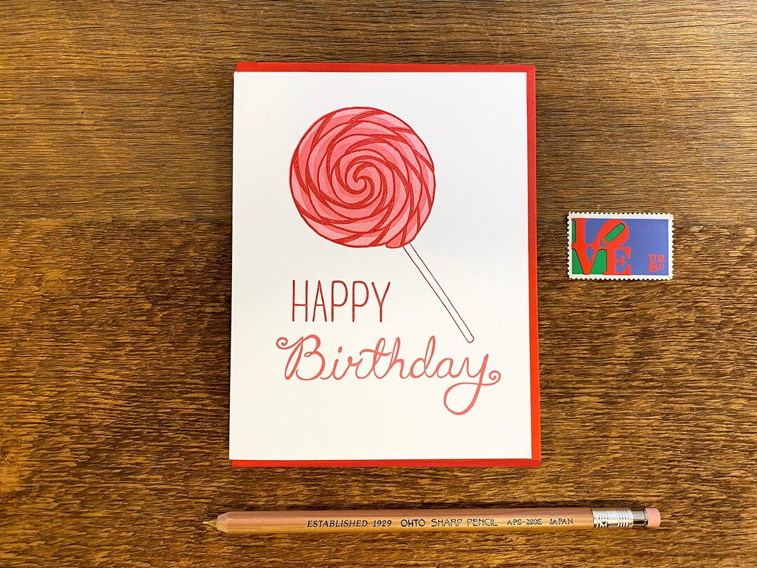 Happy Birthday Lollipop Card, Kid's Birthday Card, Letterpress Folded ...