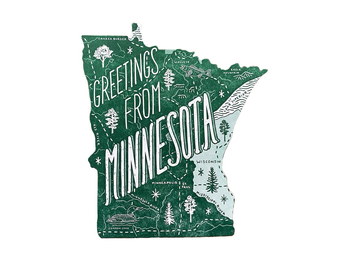 Minnesota Postcard, Greetings From Minnesota, Die Cut Letterpress State ...