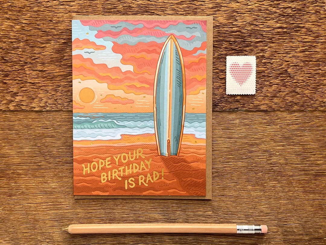 Rad Surf Birthday Card, Adventure Birthday Card, Single Folded Card ...