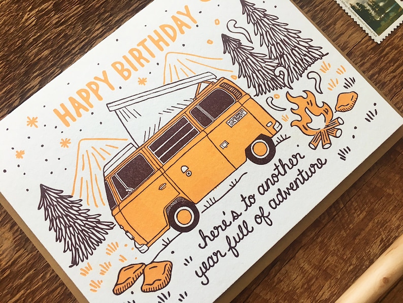 Birthday Camper Van Card, Happy Birthday Card, Birthday Adventure ...