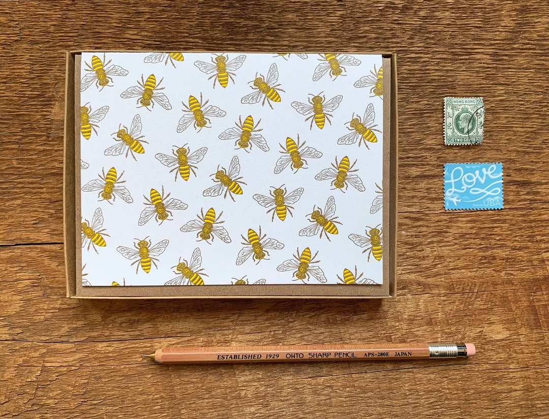 Honey Bees, Boxed Set of 6 Letterpress Cards, Blank Inside - Etsy