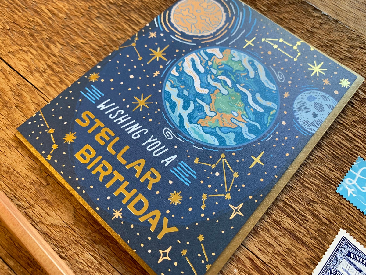 Stellar Birthday Card Space Birthday Card Foil Printed Card - Etsy