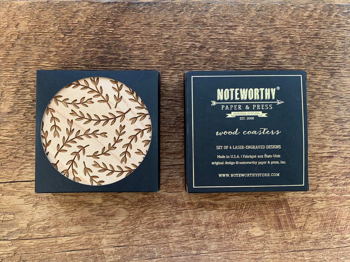 Leaf Pattern Wood Coaster Set Set of 4 Wood Coasters | Etsy