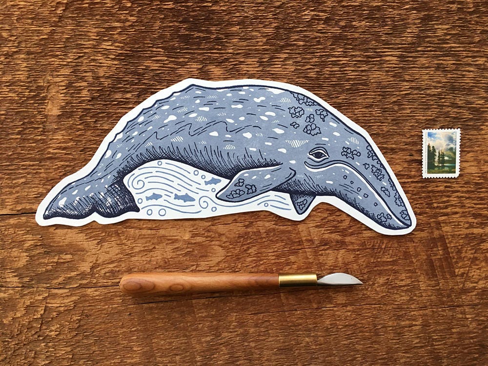 Gray Whale Postcard Whale Postcard Die Cut Letterpress | Etsy