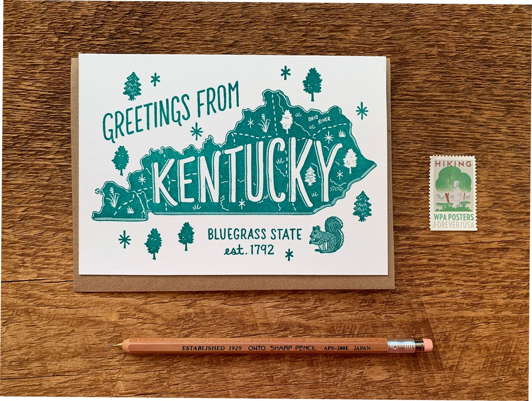 Kentucky State Map Greeting Card, Greetings From Kentucky, A6 Folded ...