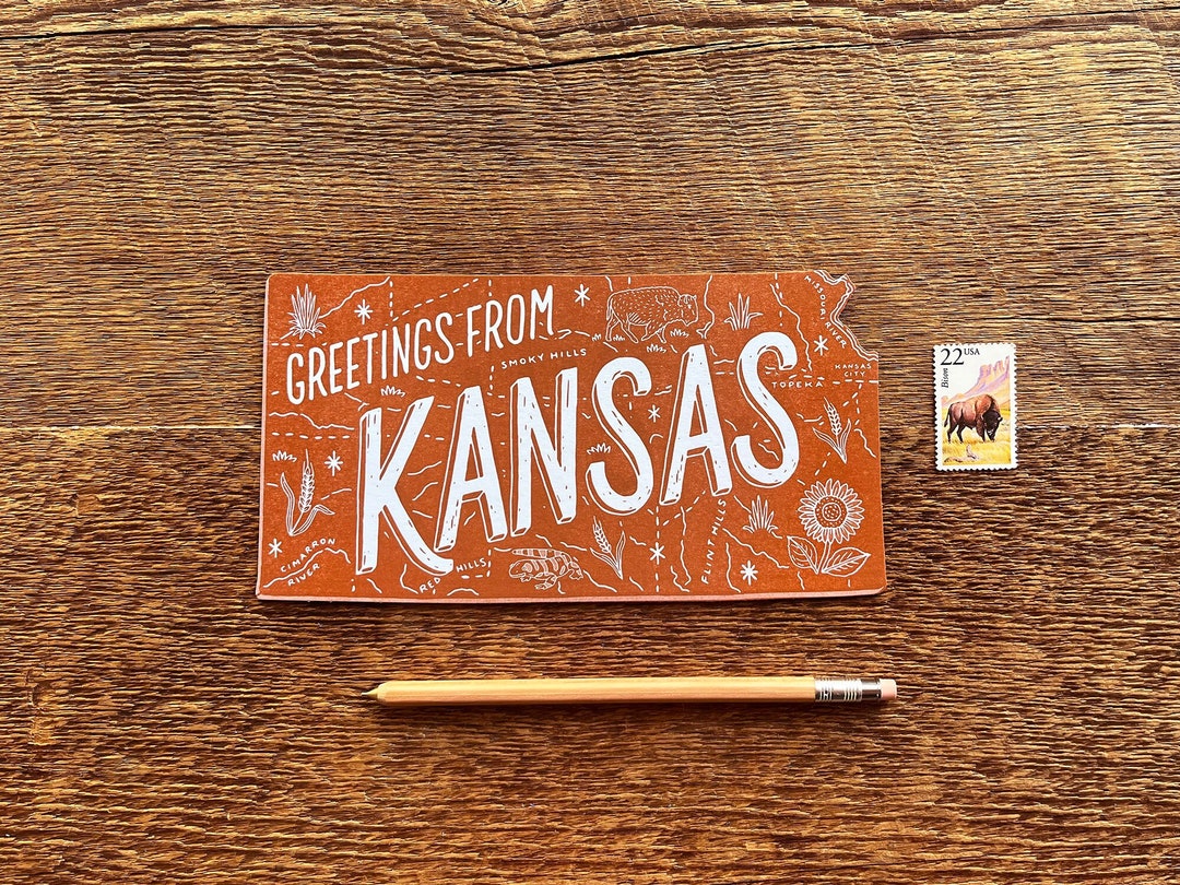 Kansas Postcard, Greetings From Kansas, Die Cut Letterpress State ...