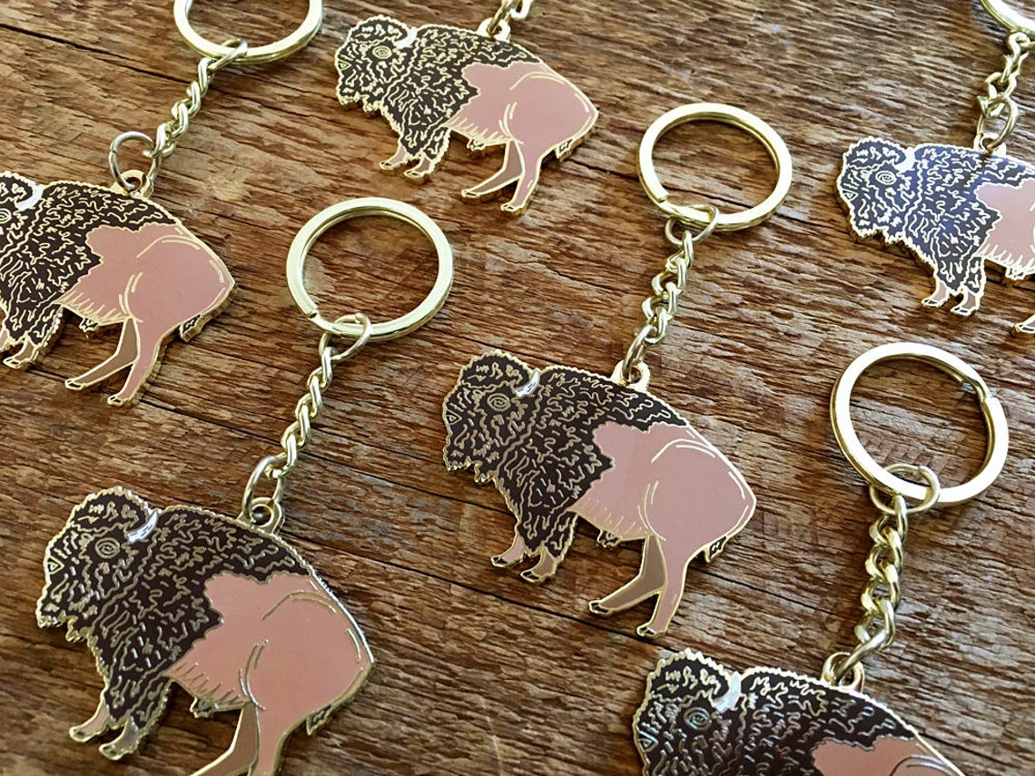 Bison Enamel Keychain Buffalo Keychain Explore Keychain | Etsy