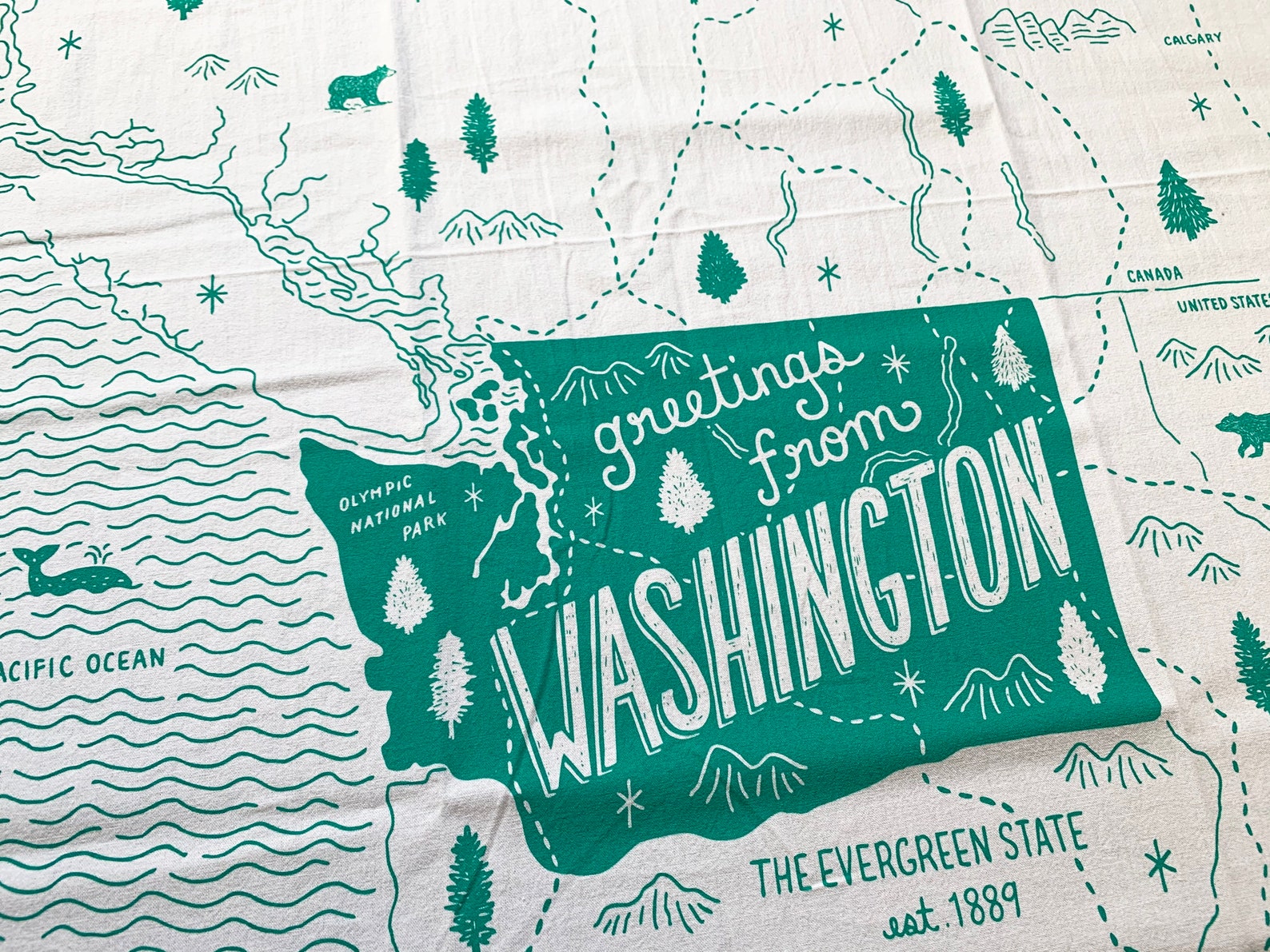 Washington Tea Towel, Washington State Tea Towel, Single Screen Printed ...