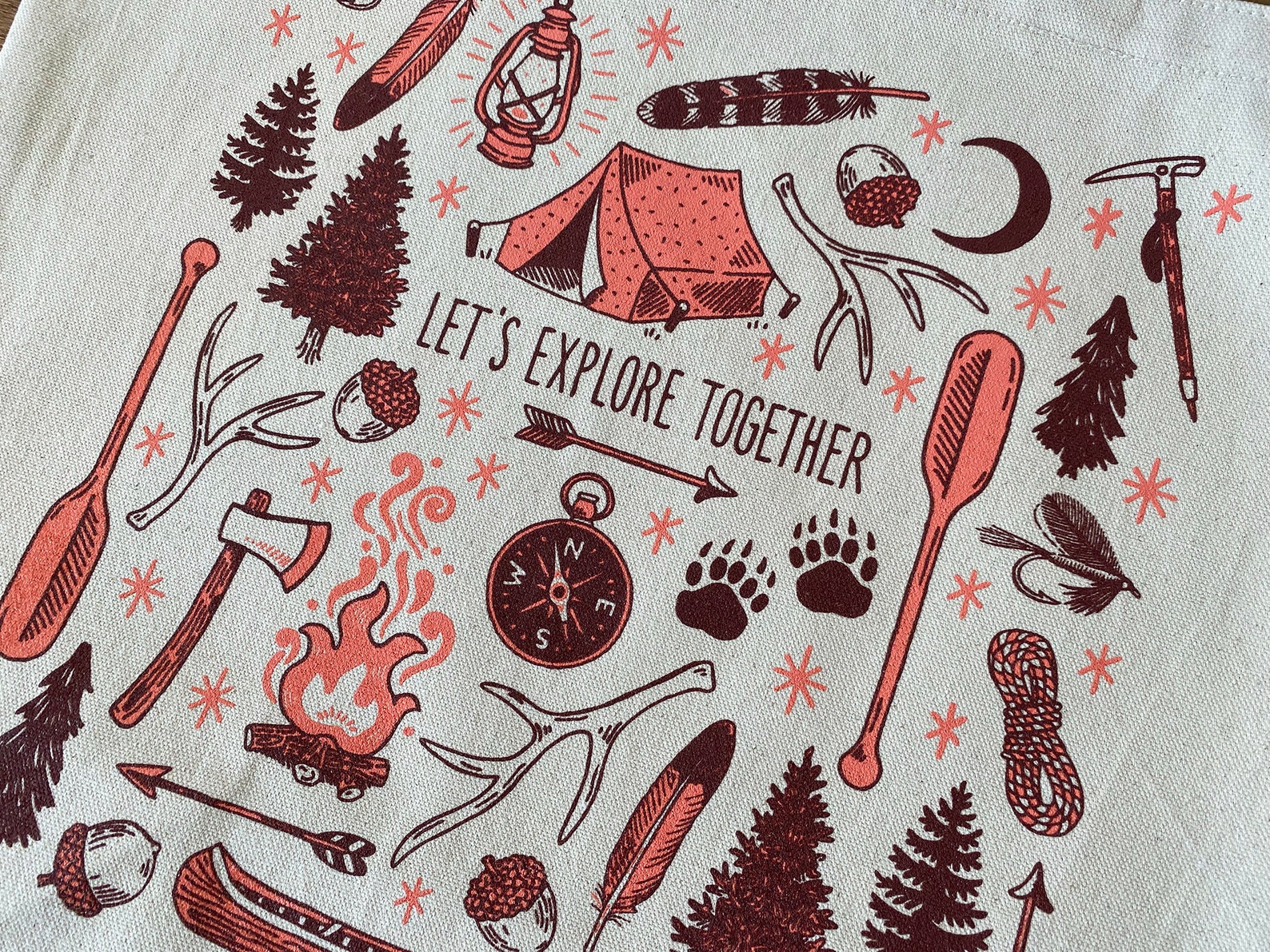 Canvas Tote Bag Let's Explore Together Screen Printed - Etsy