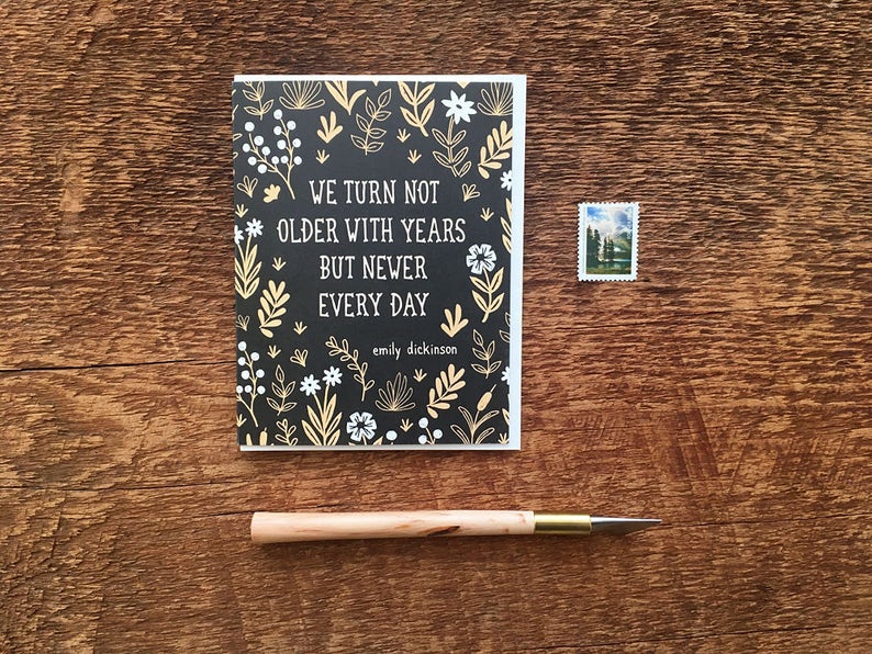 Emily Dickinson Quote Birthday Flower Pattern Birthday Card Etsy