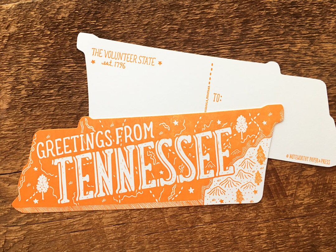 Tennessee Postcard, Greetings From Tennessee, Die Cut Letterpress State ...