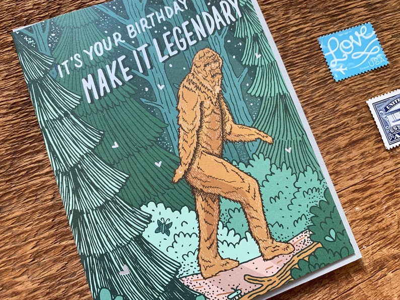 Bigfoot Birthday Card Sasquatch Birthday Card Foil Printed - Etsy