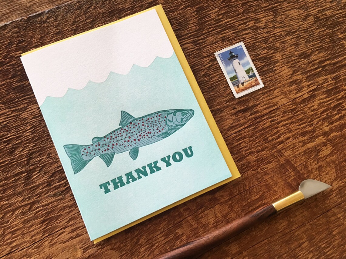 Trout Thank You Fishing Card Fishing Stationery Single | Etsy