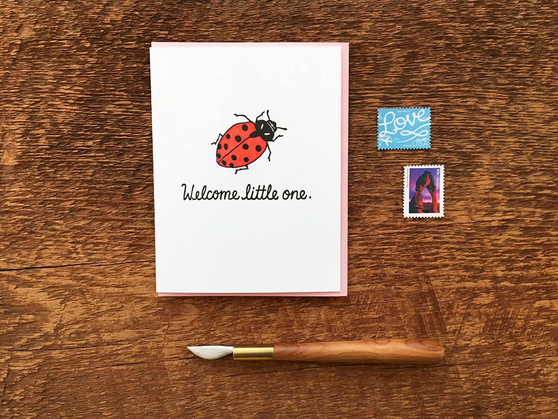 Welcome Little One Little Ladybug Baby Card Letterpress | Etsy