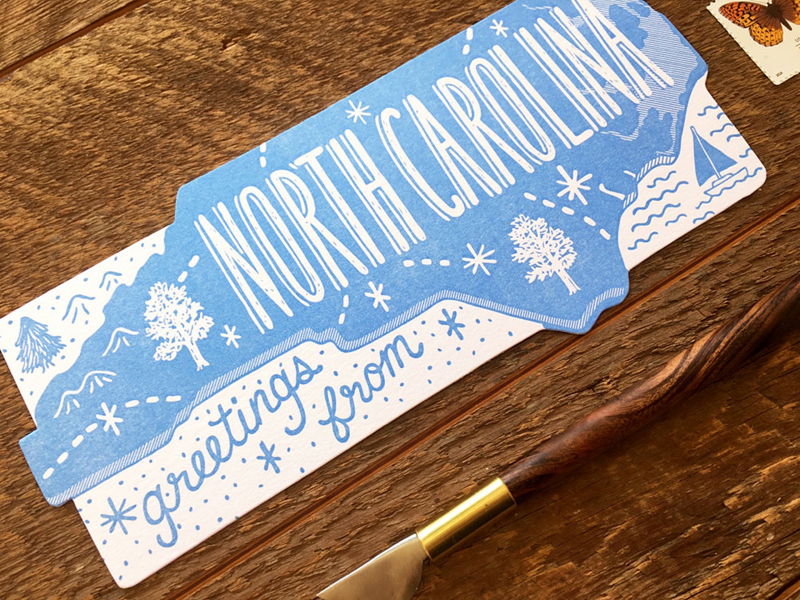 North Carolina Postcard, Greetings From North Carolina, Single Die Cut ...