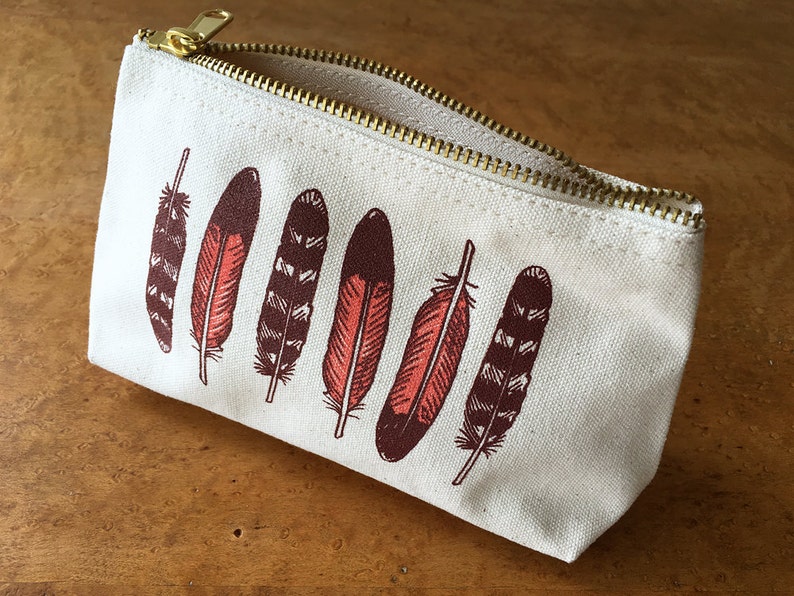Canvas Zip Pouch Feather Pattern Feather Motif Screen | Etsy