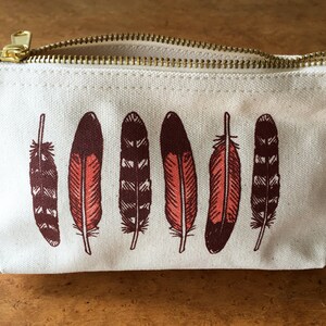 Canvas Zip Pouch, Feather Pattern, Feather Motif, Screen Printed Zip ...