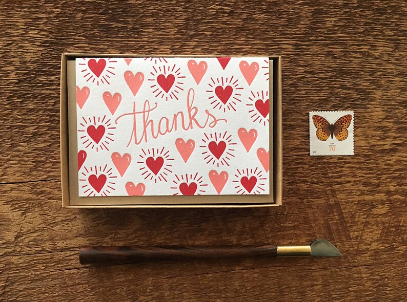 Heart Pattern Thank You Cards Thanks Boxed Set of 6 - Etsy