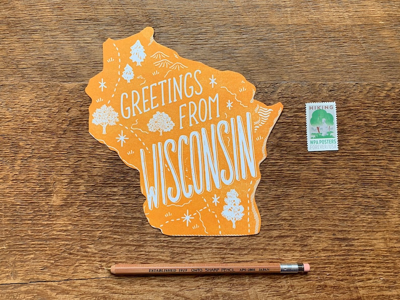 Wisconsin Postcard Greetings From Wisconsin Die Cut - Etsy