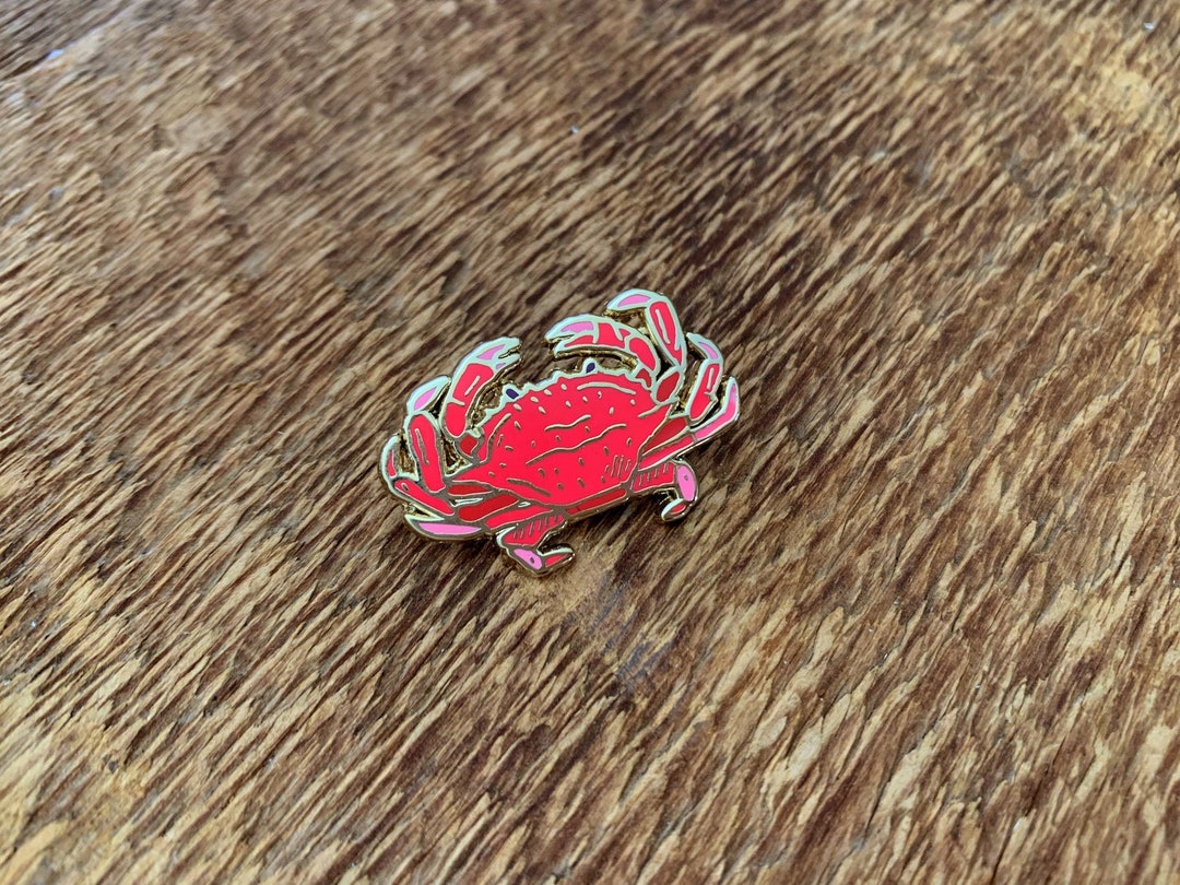 Crab Enamel Pin, Red and Gold Crab Pin, Single Hard Enamel Pin With ...