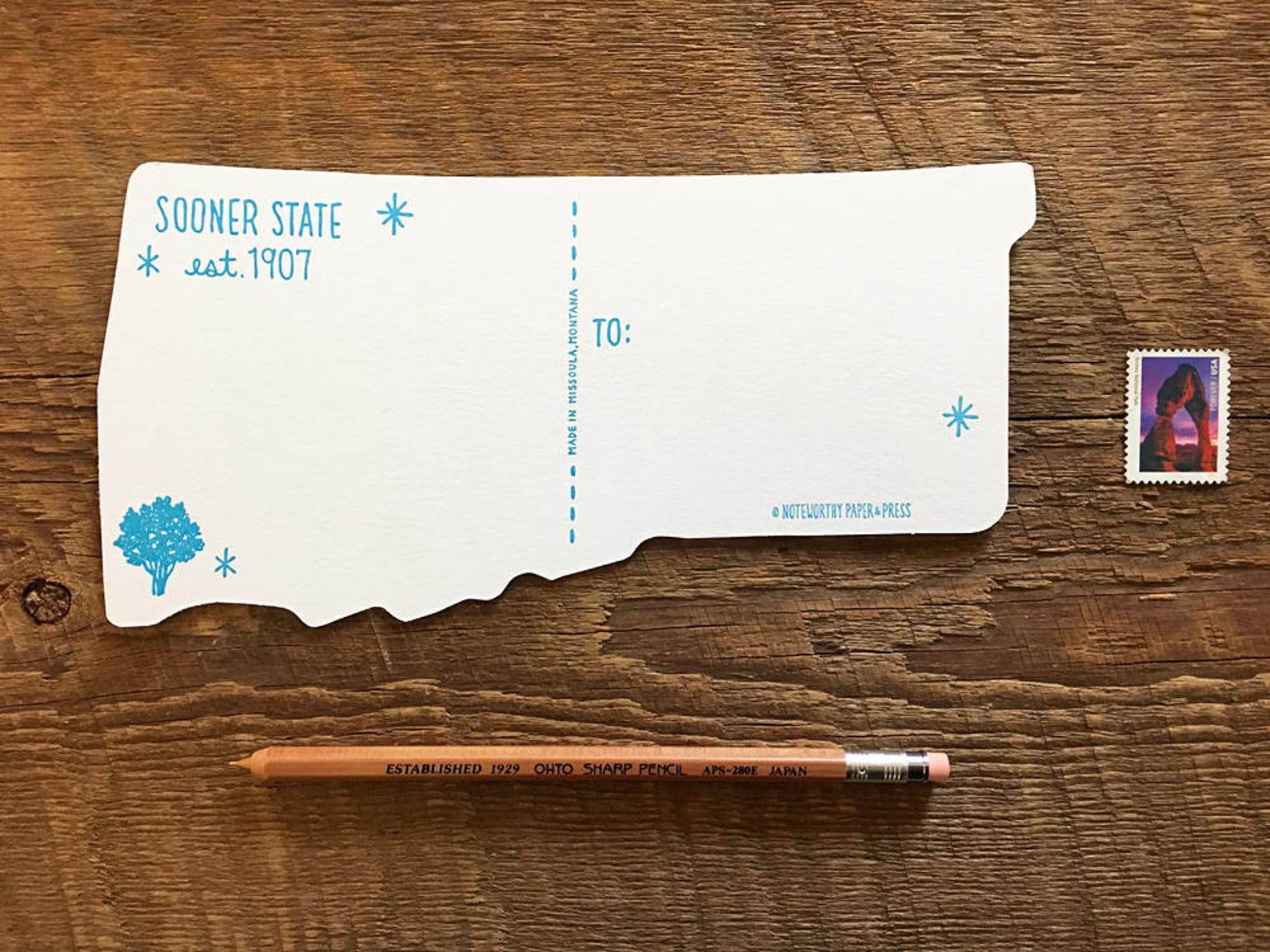 Oklahoma Postcard, Greetings From Oklahoma, Die Cut Letterpress State ...