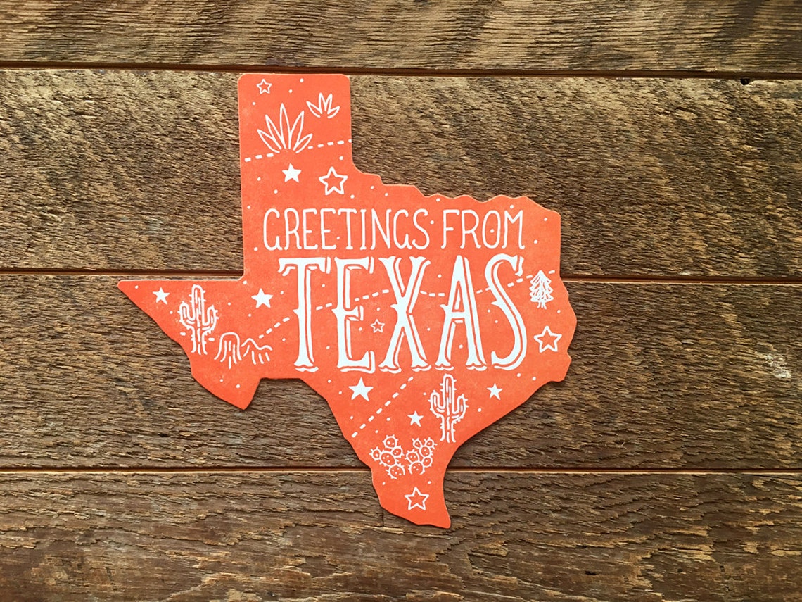 Texas Postcard Greetings From Texas Die Cut Letterpress - Etsy