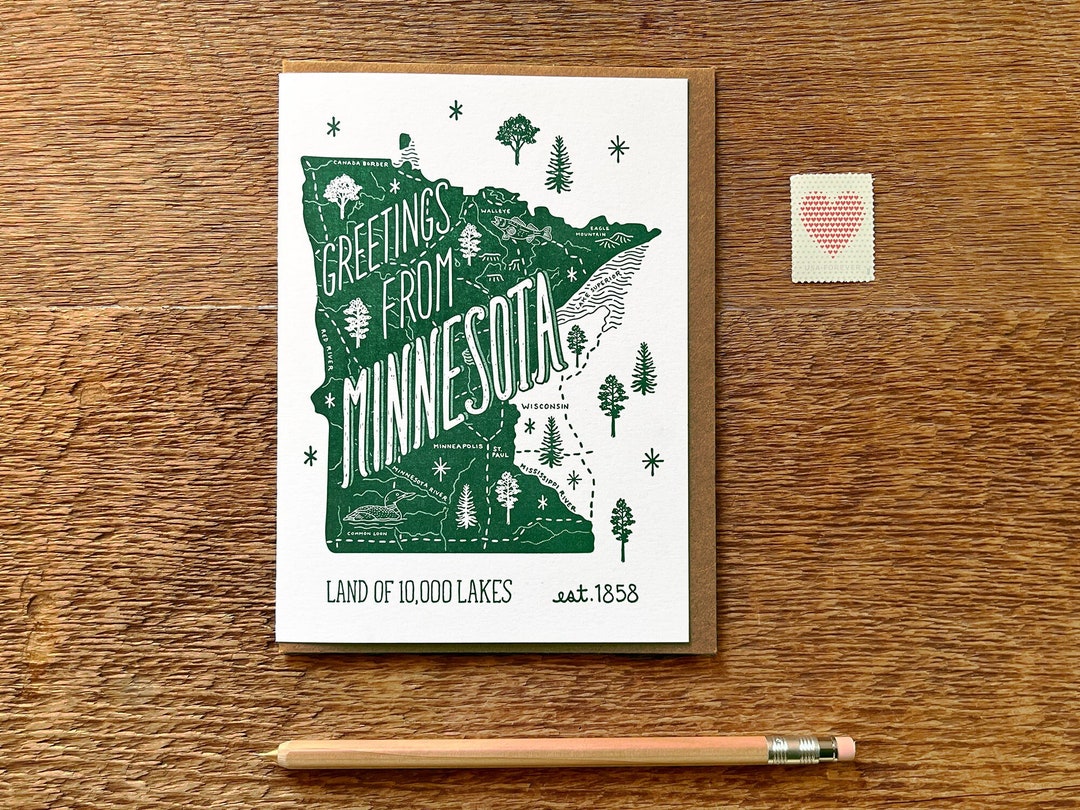 Minnesota Greeting Card, Greetings From Minnesota, A6 Folded Note Card ...