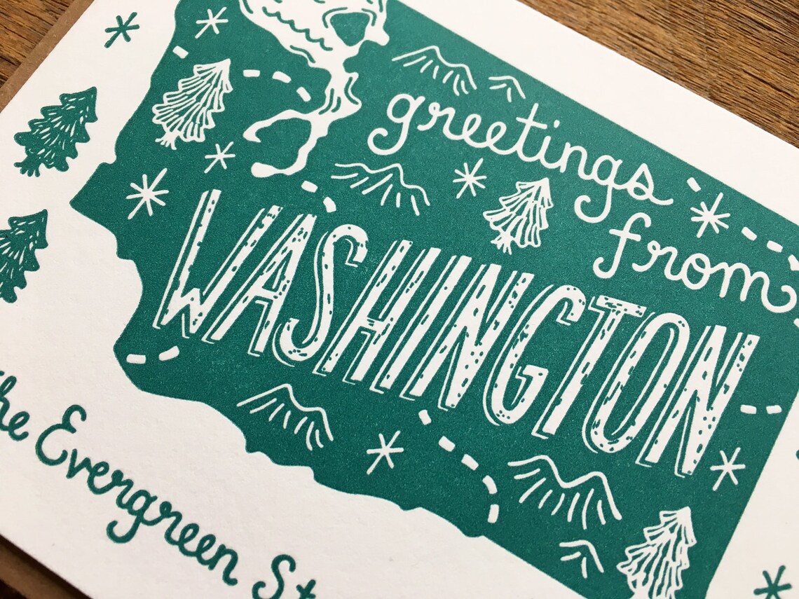 Washington Greeting Card, Greetings From Washington, Letterpress ...
