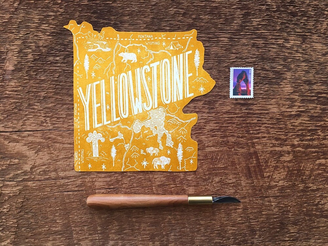 Yellowstone Postcard, Yellowstone National Park, Die Cut Letterpress ...