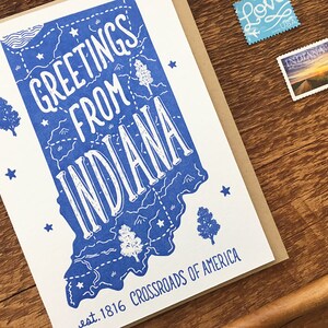 Indiana Greeting Card, Greetings From Indiana, A6 Folded Note Card ...
