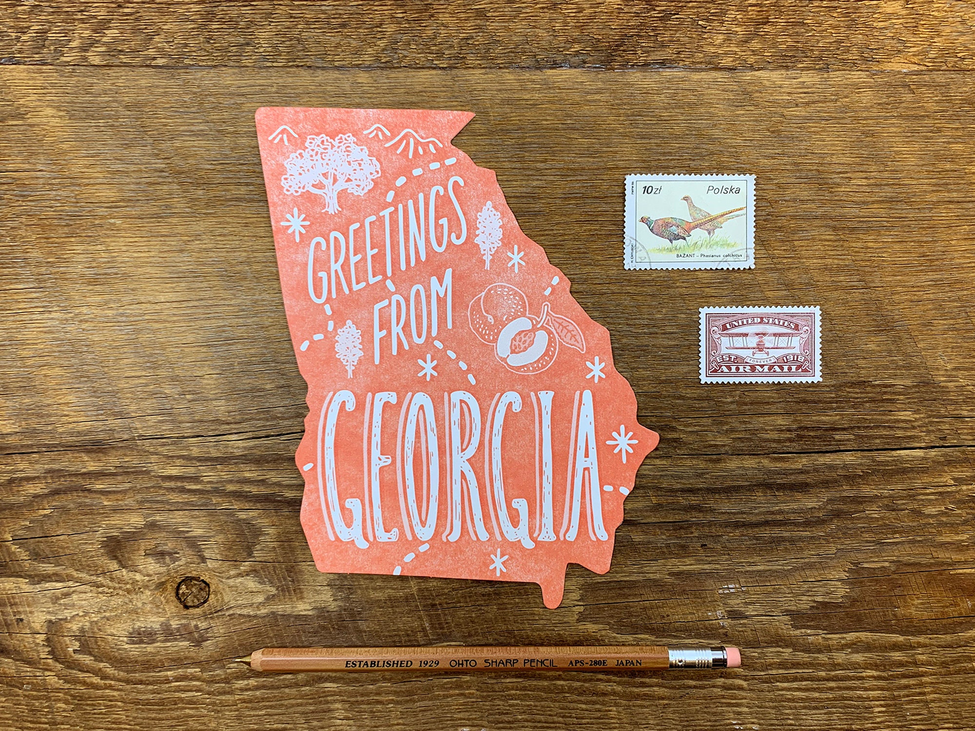 Georgia Postcard Greetings From Georgia Die Cut Letterpress | Etsy