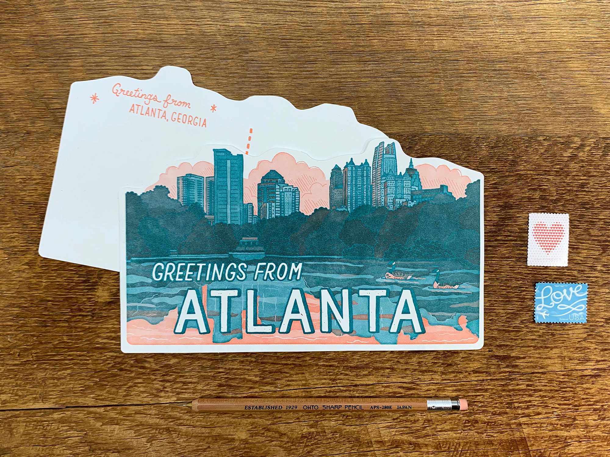 Atlanta Skyline Postcard Greetings from Atlanta Georgia Die | Etsy