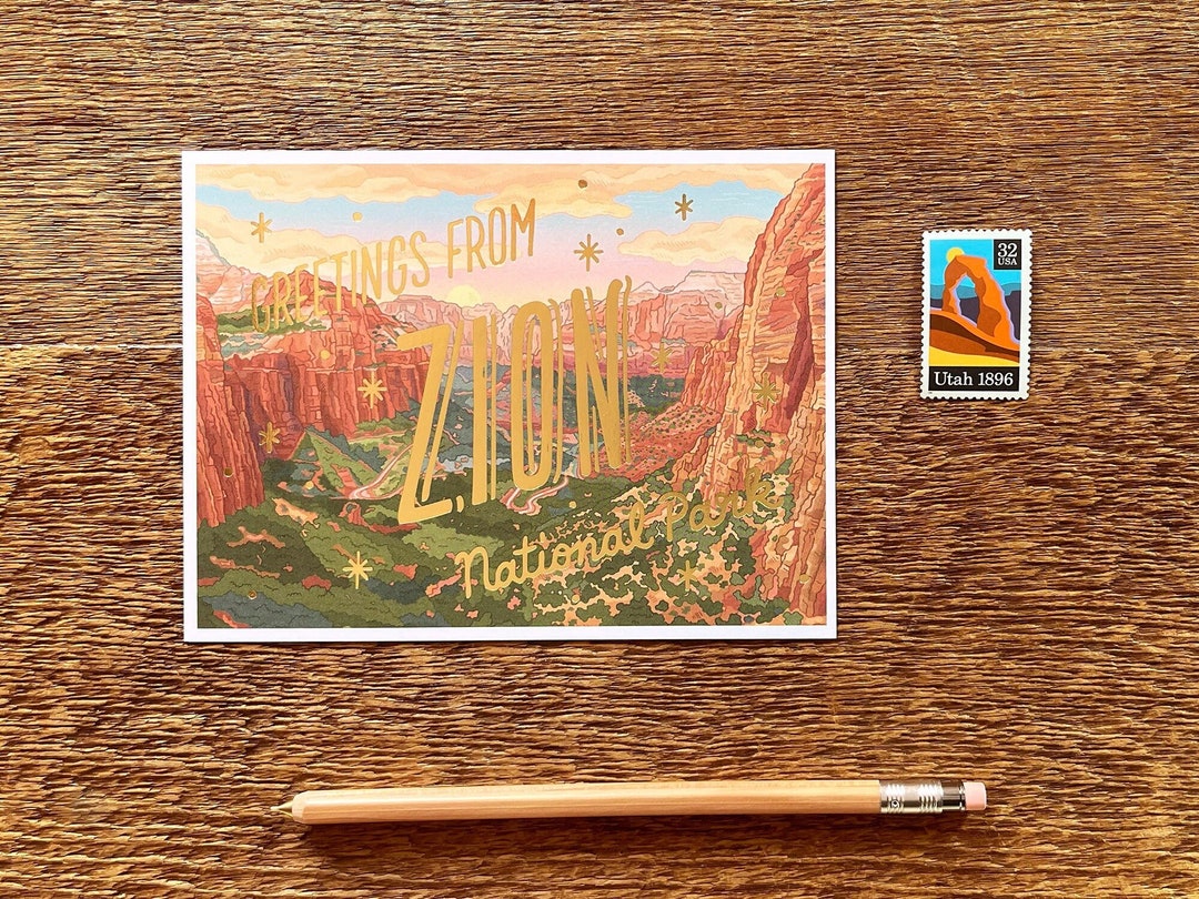 Zion National Park Postcard, Greetings From Zion National Park, Foil ...