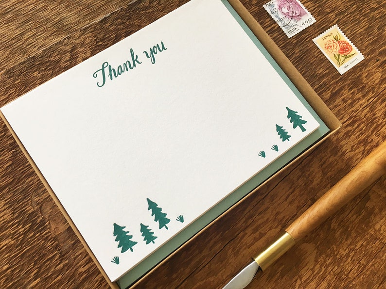 Pine Trees Thank You Boxed Set of 8 Letterpress Flat Notes - Etsy