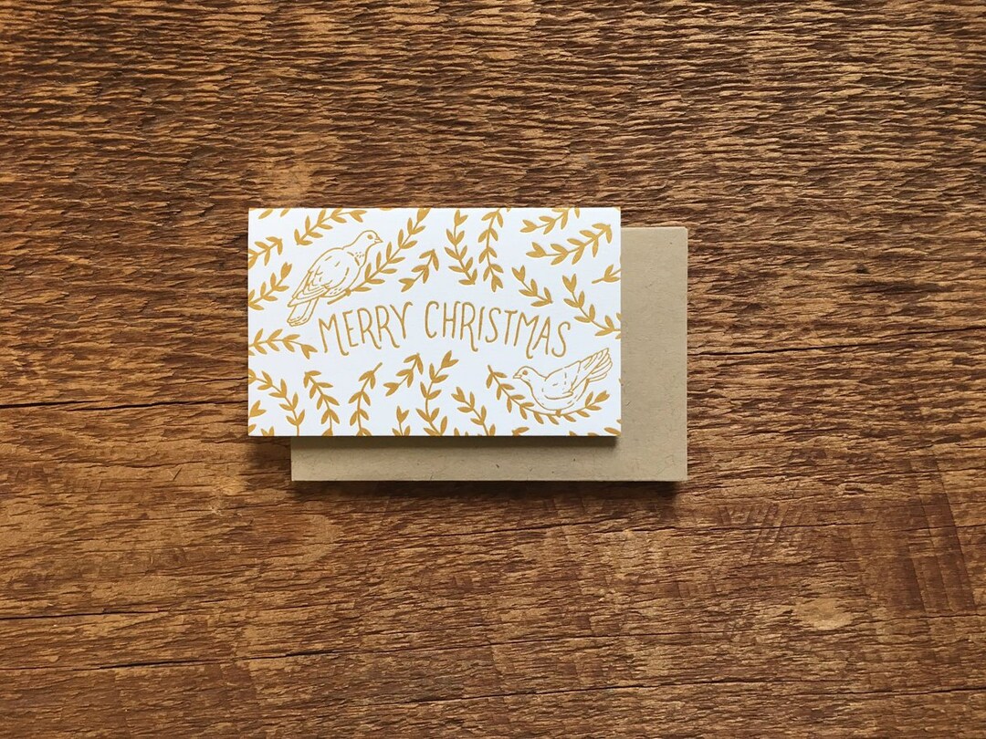 Merry Christmas Enclosure Card Mini Card Letterpress Folded - Etsy