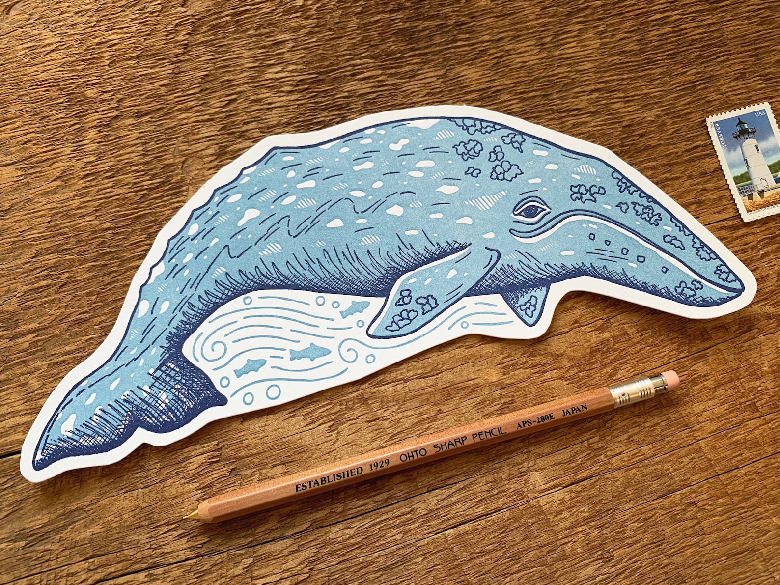 Gray Whale Postcard, Whale Postcard, Die Cut Letterpress Postcard - Etsy