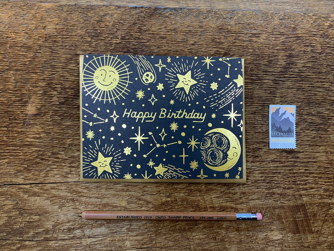 Celestial Birthday Card Space Birthday Card Foil Printed - Etsy