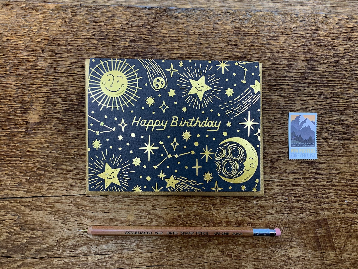 Celestial Birthday Card Space Birthday Card Foil Printed | Etsy