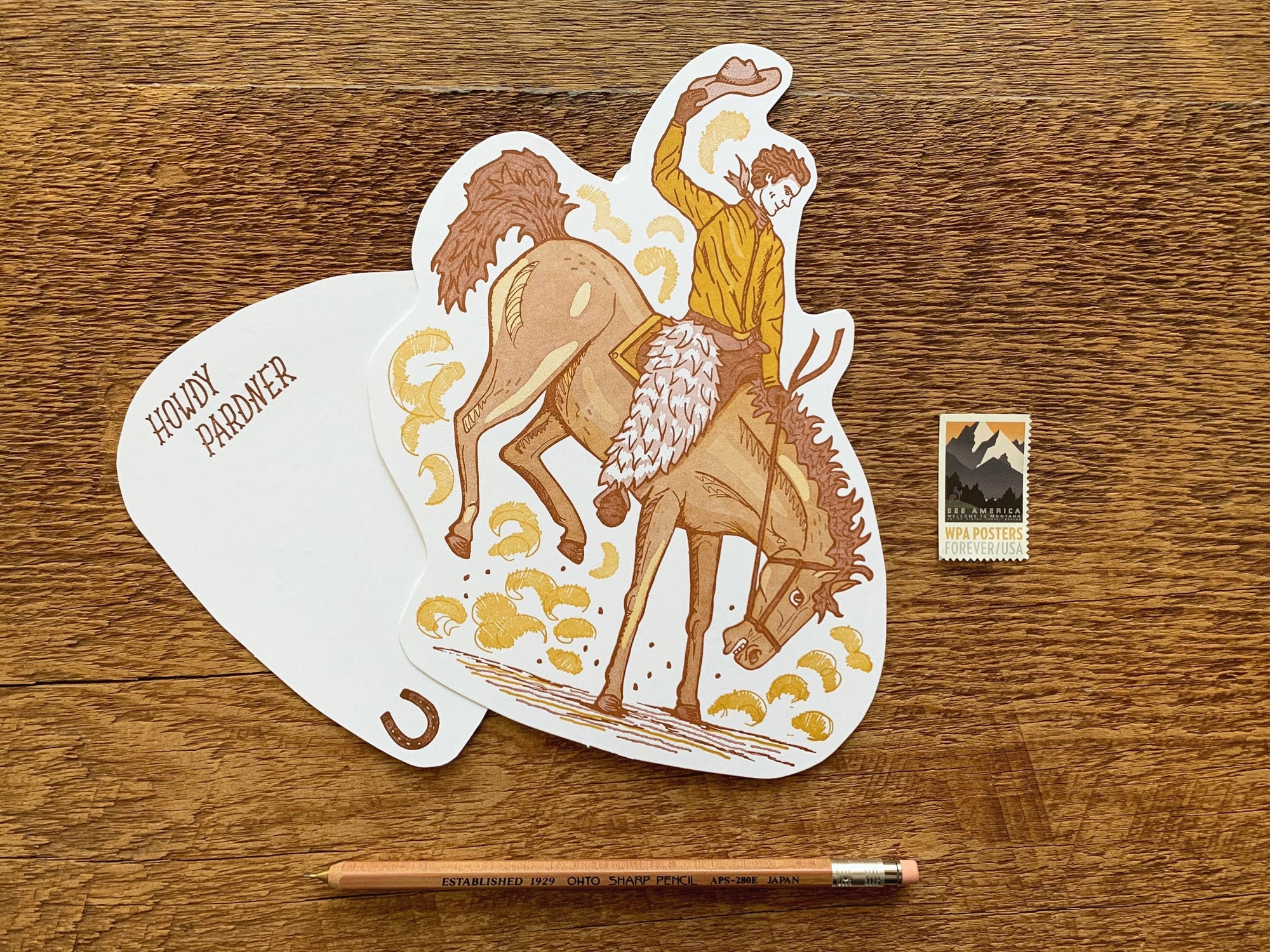 Bucking Bronco Postcard Howdy Pardner Cowboy Postcard | Etsy