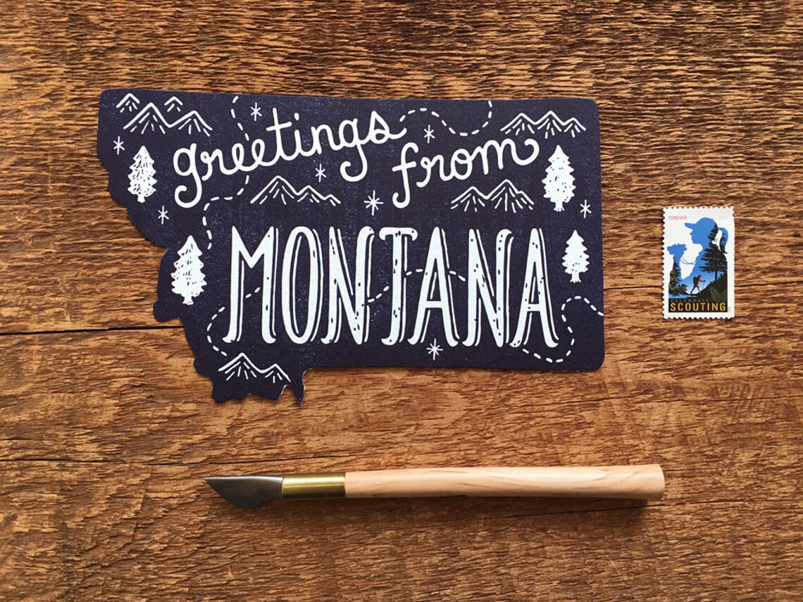 Montana Postcard Greetings from Montana Die Cut Letterpress | Etsy