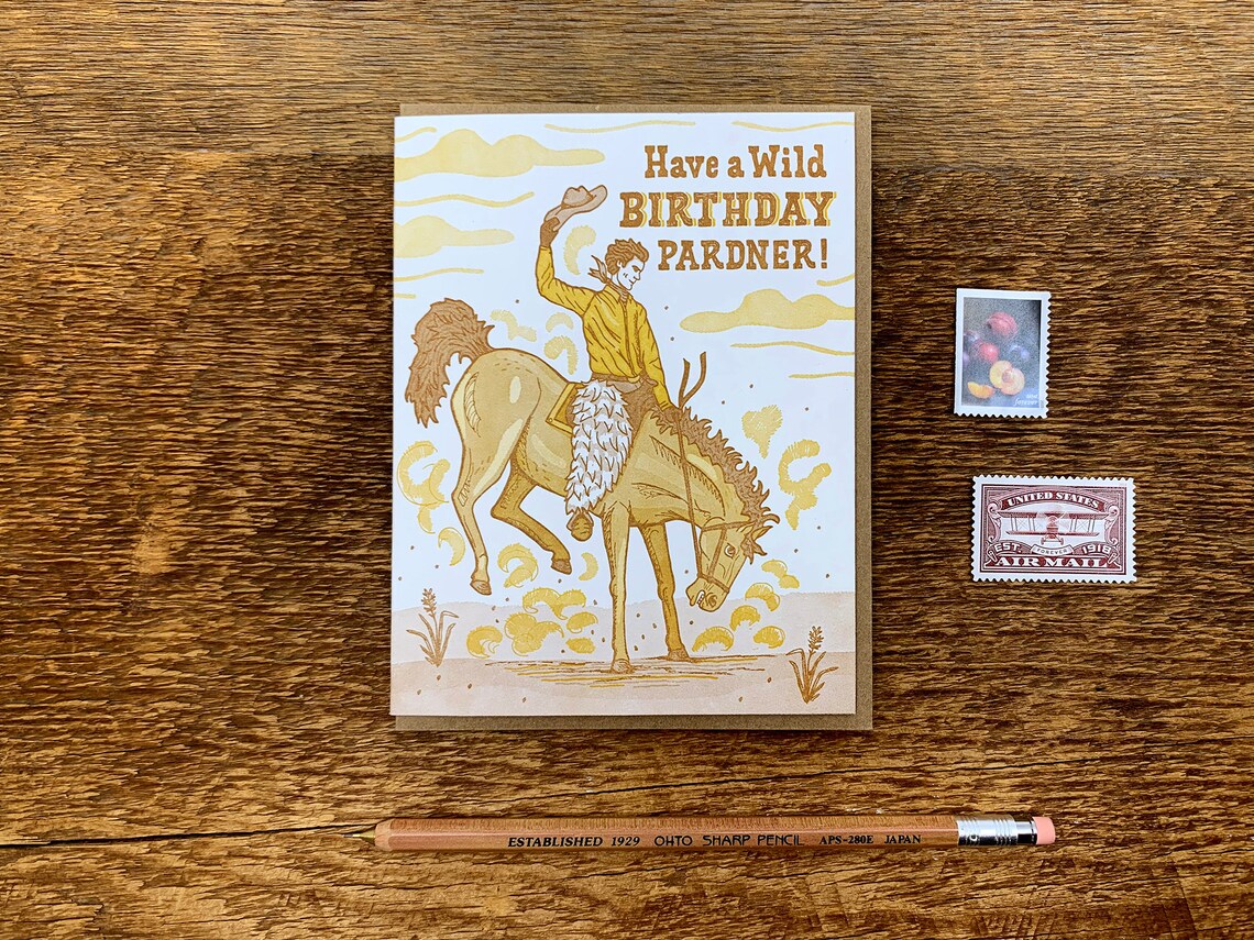 Howdy Pardner, Cowboy Birthday, Birthday Card, Letterpress Folded ...