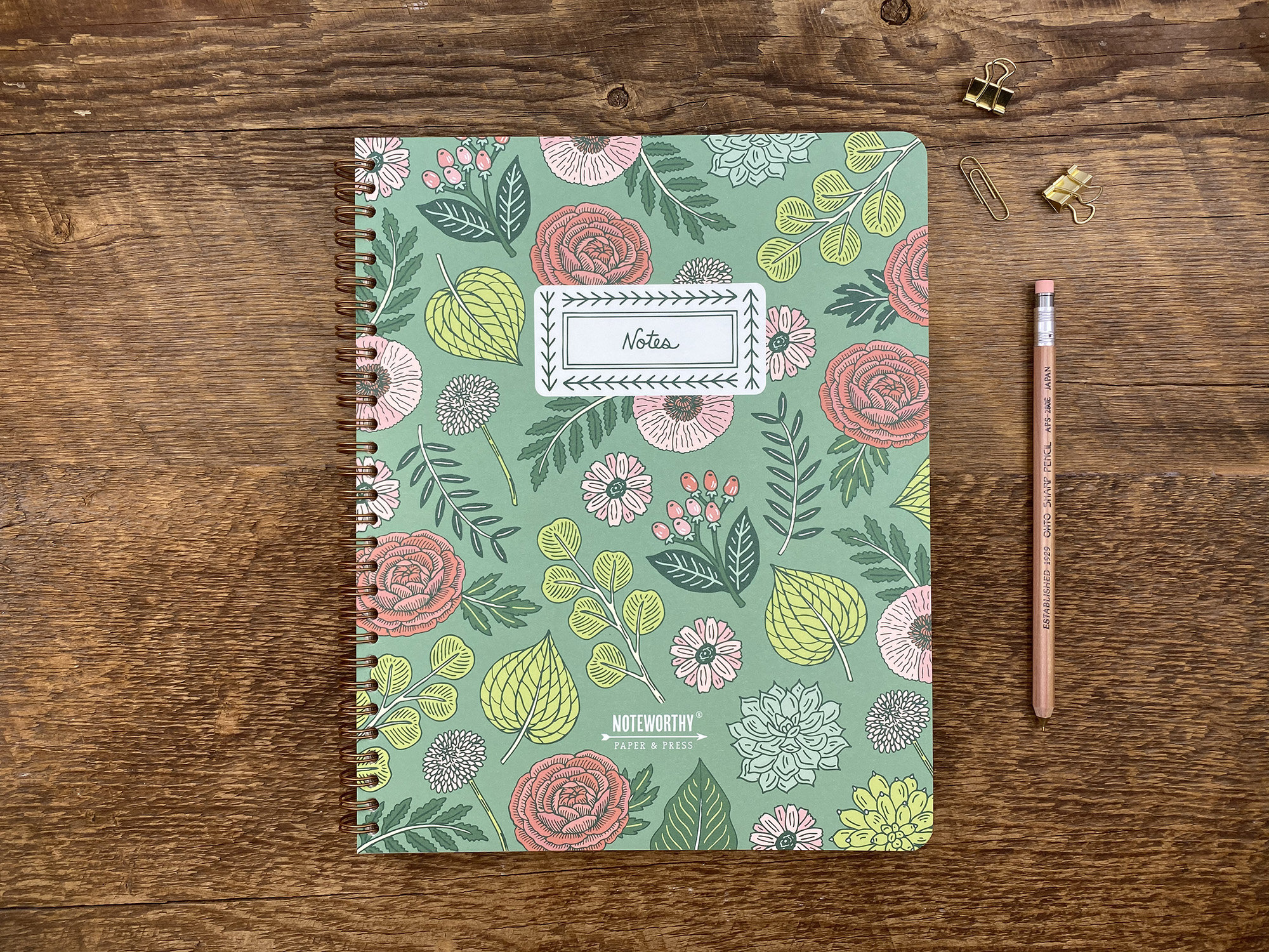 Green Floral Notebook Floral Notebook Wire-O Notebook Lined | Etsy