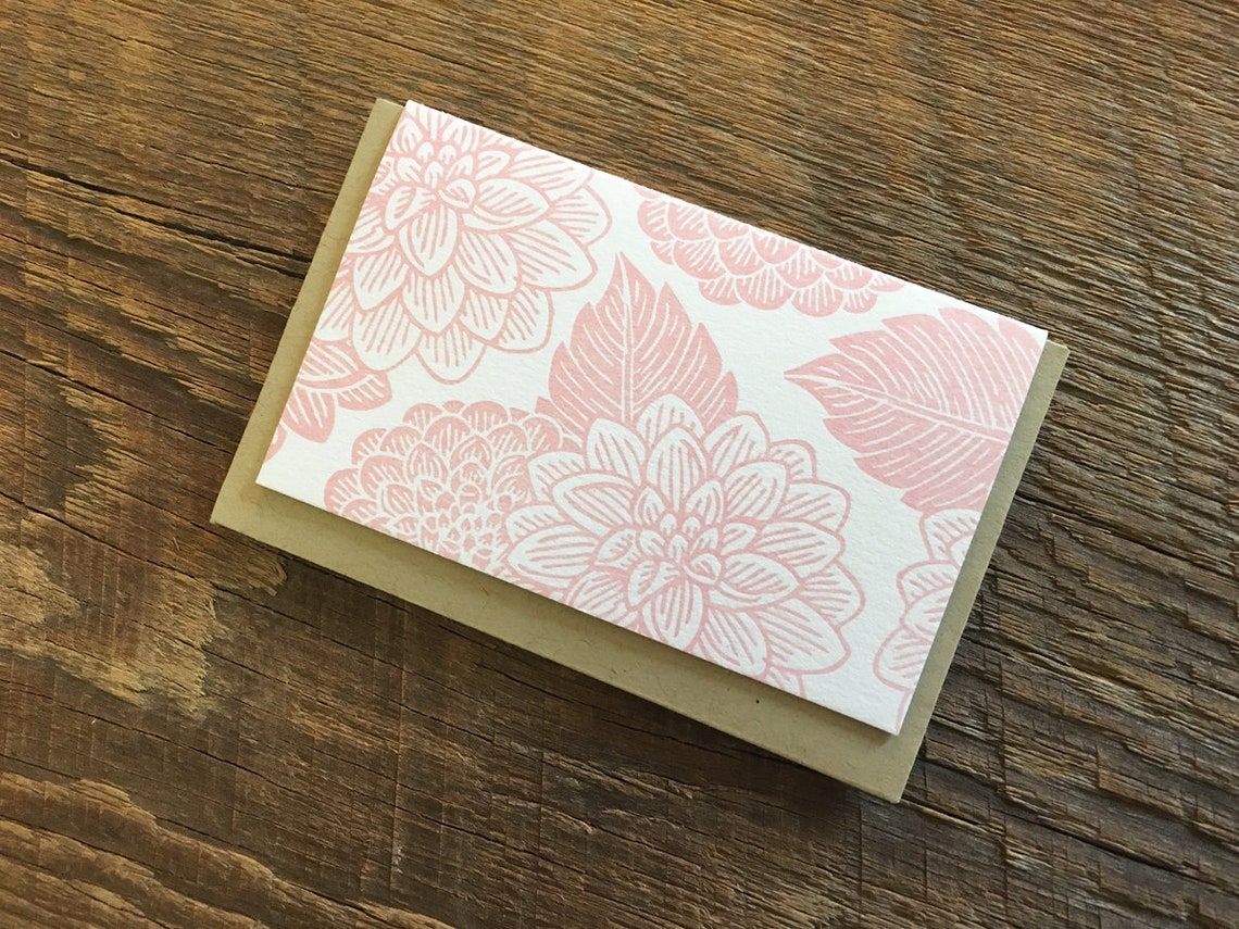 Pink Flowers Enclosure Card Gift Card Mini Card Letterpress - Etsy