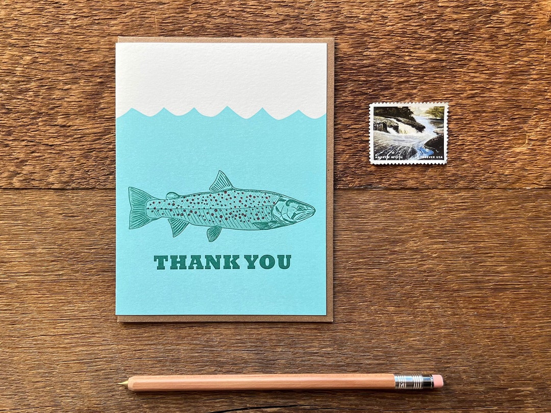 Trout Thank You, Fishing Card, Fishing Stationery, Single Letterpress ...