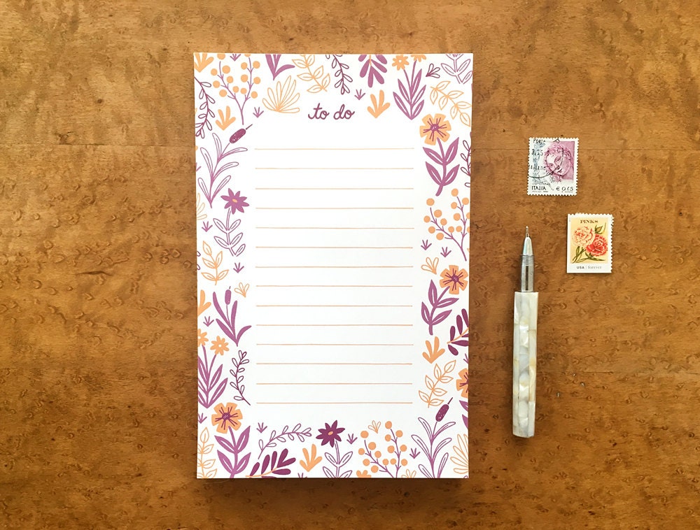 Flora Notepad Flower Pattern 5.5 x 8.5 To Do List Pad | Etsy