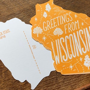 Wisconsin Postcard, Greetings From Wisconsin, Die Cut Letterpress State ...