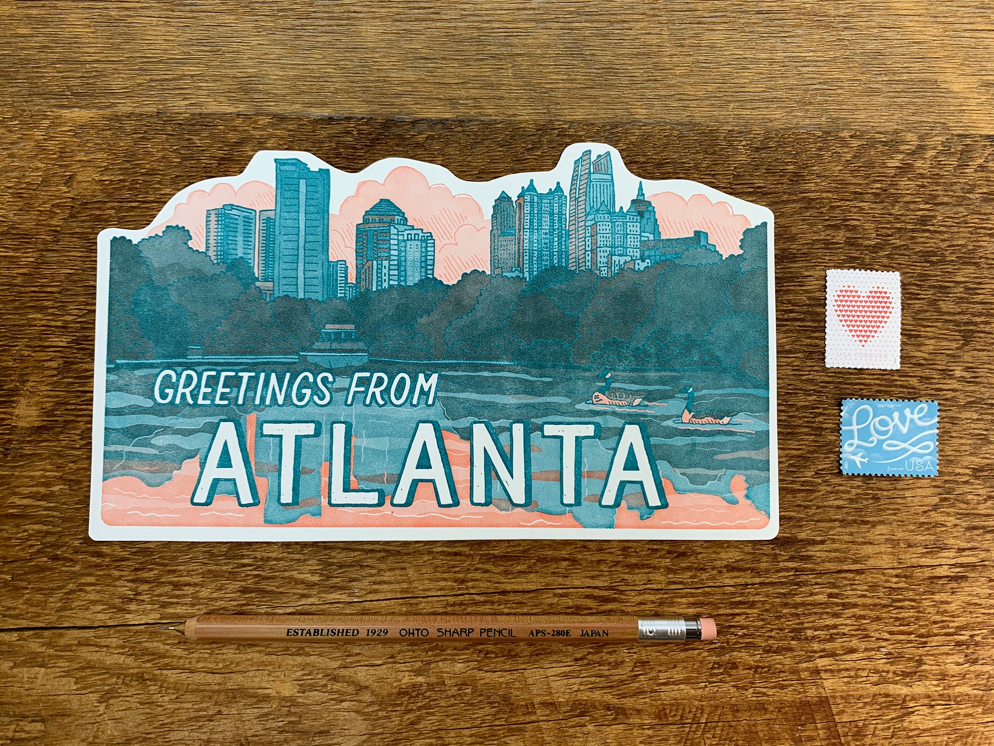 Atlanta Skyline Postcard Greetings from Atlanta Georgia Die | Etsy