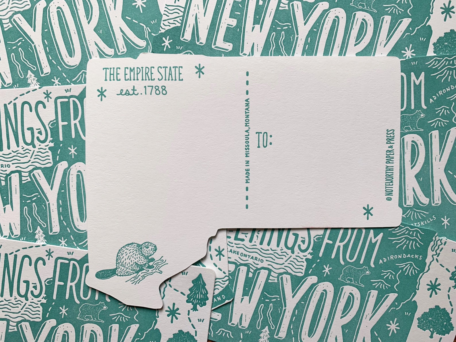 New York Postcard, Greetings From New York, Single Die Cut Letterpress ...